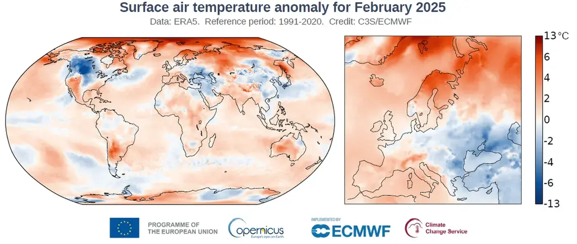 Februari 2025 - Den tredje varmaste globalt — SMHI