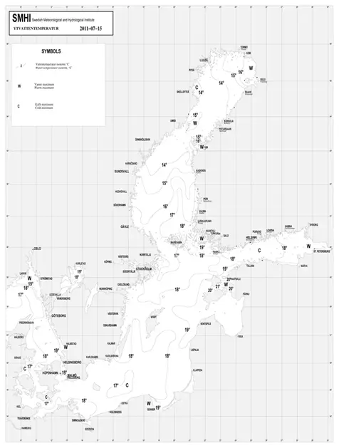 Juli 2011 - Fortsatt uppvärmning av havsvattnet trots en hel del moln — SMHI